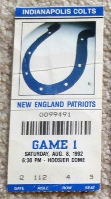 CLASSIC INDIANAPOLIS COLTS TICKET STUB v NEW ENGLAND PATRIOTS 1992 ...