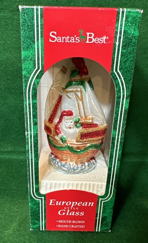 Santa's Best Ornament Santa in Ship European Style Blown Glass ...