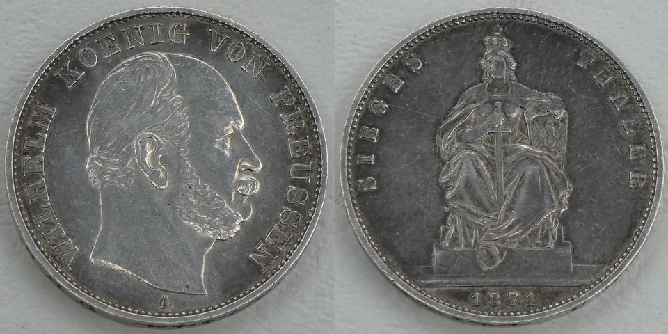 Germany / Prussia 1 Thaler - Victory Thaler 1871 Wilhelm I. KM# 500 ...
