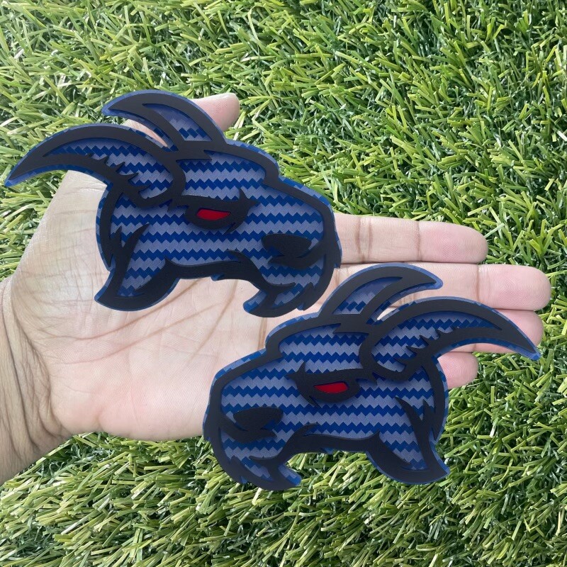 Angry Goat Emblem Badges Red Eyes Carbon Fiber Blue Set Of (2) Custom ...