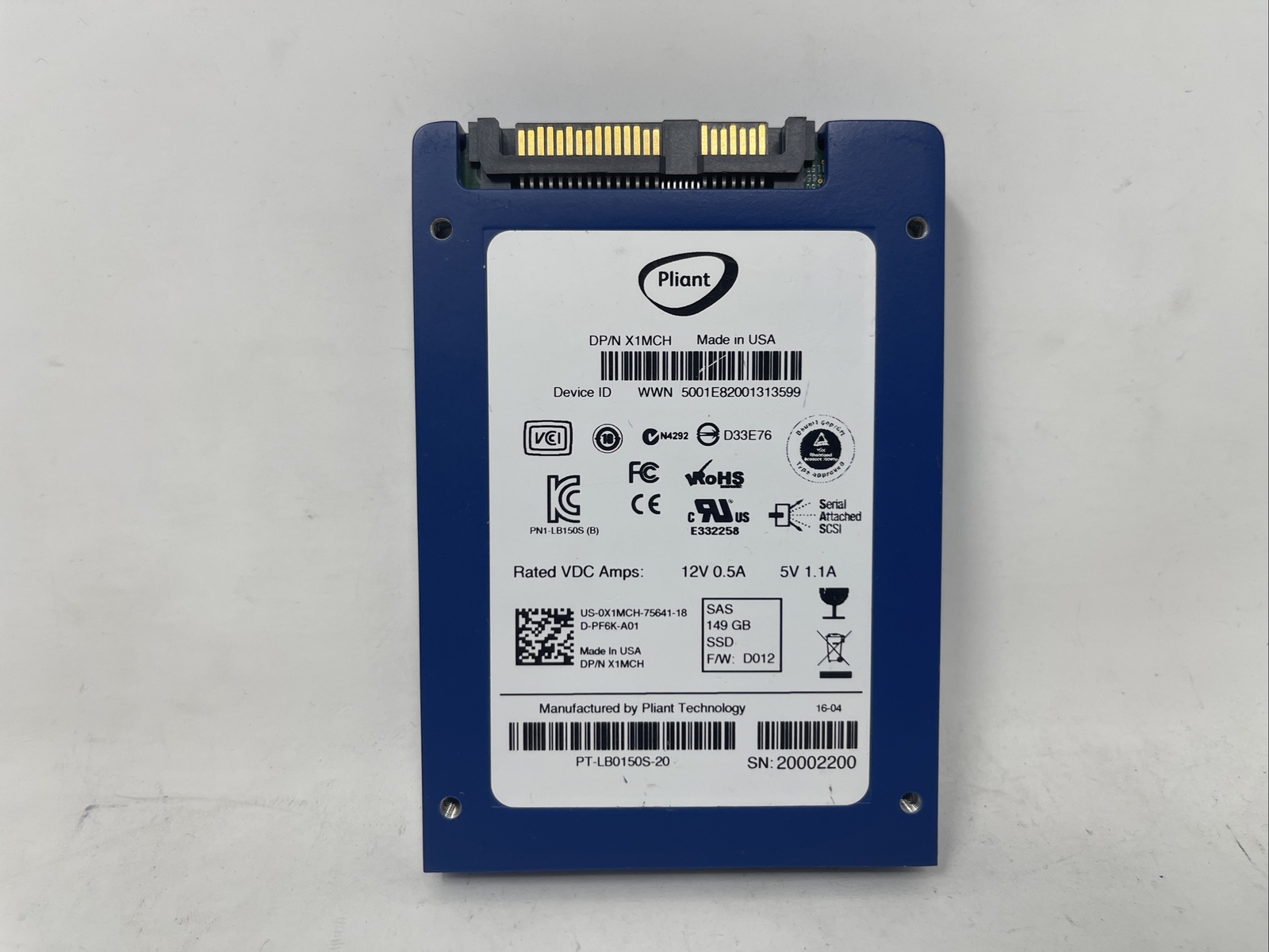 149GB 2.5 SAS SLC Solid State SSD Drive pliant PT-LB0150S-20 R910 DELL ...