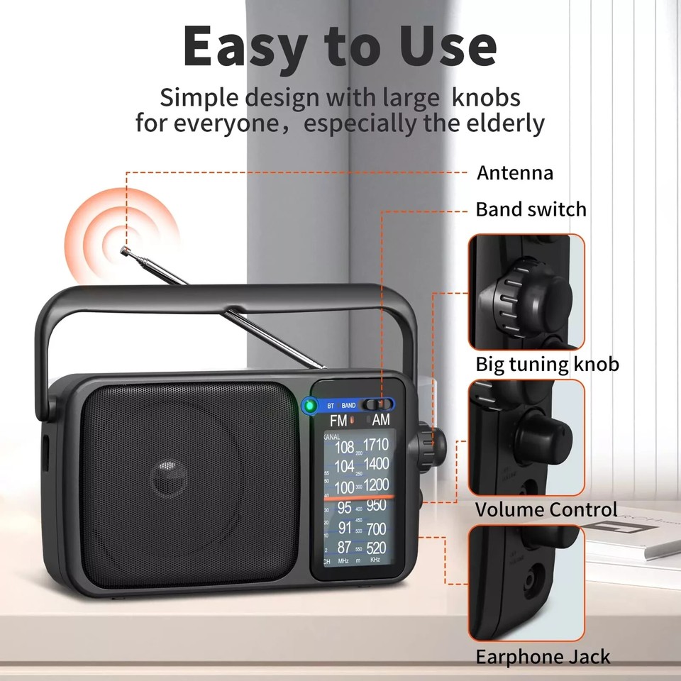AM FM Radio with Best Reception,Bluetooth Portable AM FM Transistor ...