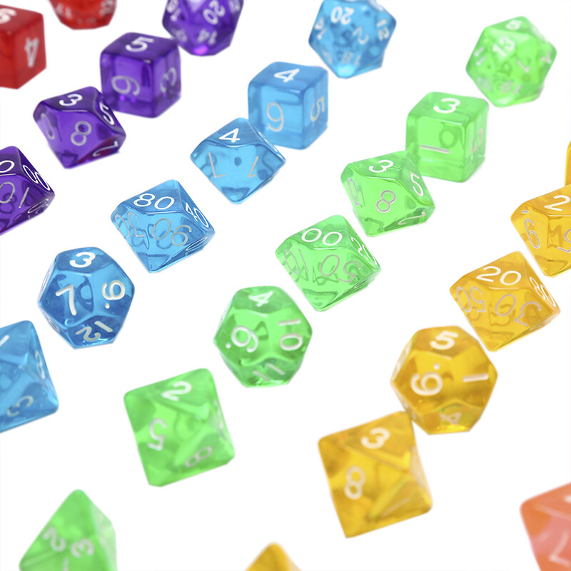 7x/lot Transparent Dice Set D4,D6,D8,D10,D10%,D12,D20 6 Colors ...