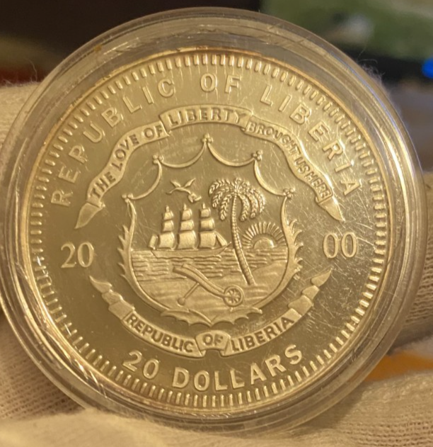 Liberia 2000 ~ .999 Silver~ 20 grams ~ Dwight D. Isenhower ~ $20 Coin ...