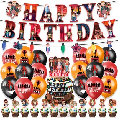 Stranger Things Kids Birthday Party Decor Banner Balloon Cake Topper ...