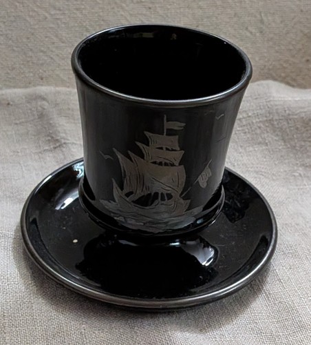 Vintage Shaving Mug, Black Glass with Ship Design, 3" Tall | eBay