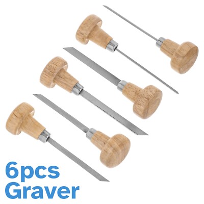 6pcs Wooden Handle HSS Hand Machine Graver Set Jewellery Engraver ...