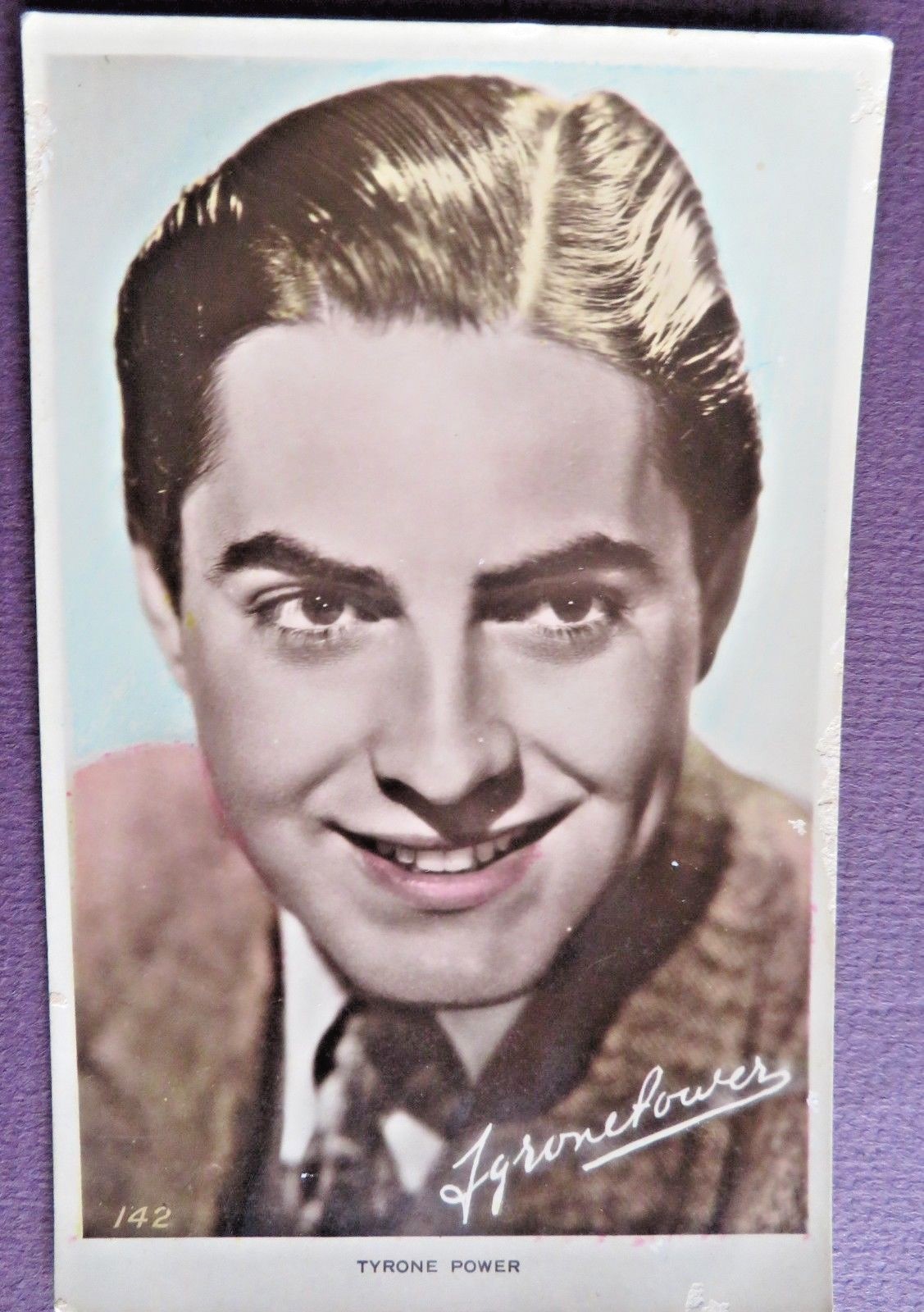 c 1950 American actor TYRONE POWER Real photo COLOR Picture postcard ...