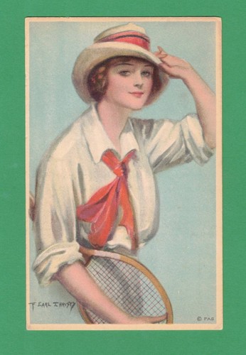 VINTAGE F. EARL CHRISTY ART POSTCARD LADY REDHEAD TENNIS PLAYER | eBay