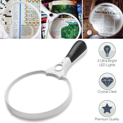 25X Extra Large Strong Magnifying Glass 3 Bright LED Zoom Lightweight ...