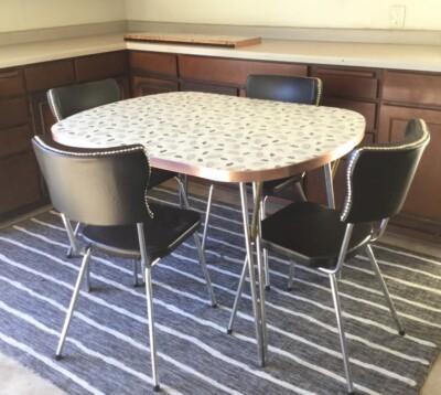 Vintage Formica Chrome Dining Kitchen Table White, Black Retro MCM ...
