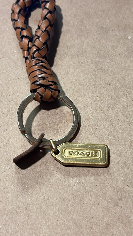 VTG Brown Gold Coach Braided Leather Strap Key Ring Hang Tag RARE ...