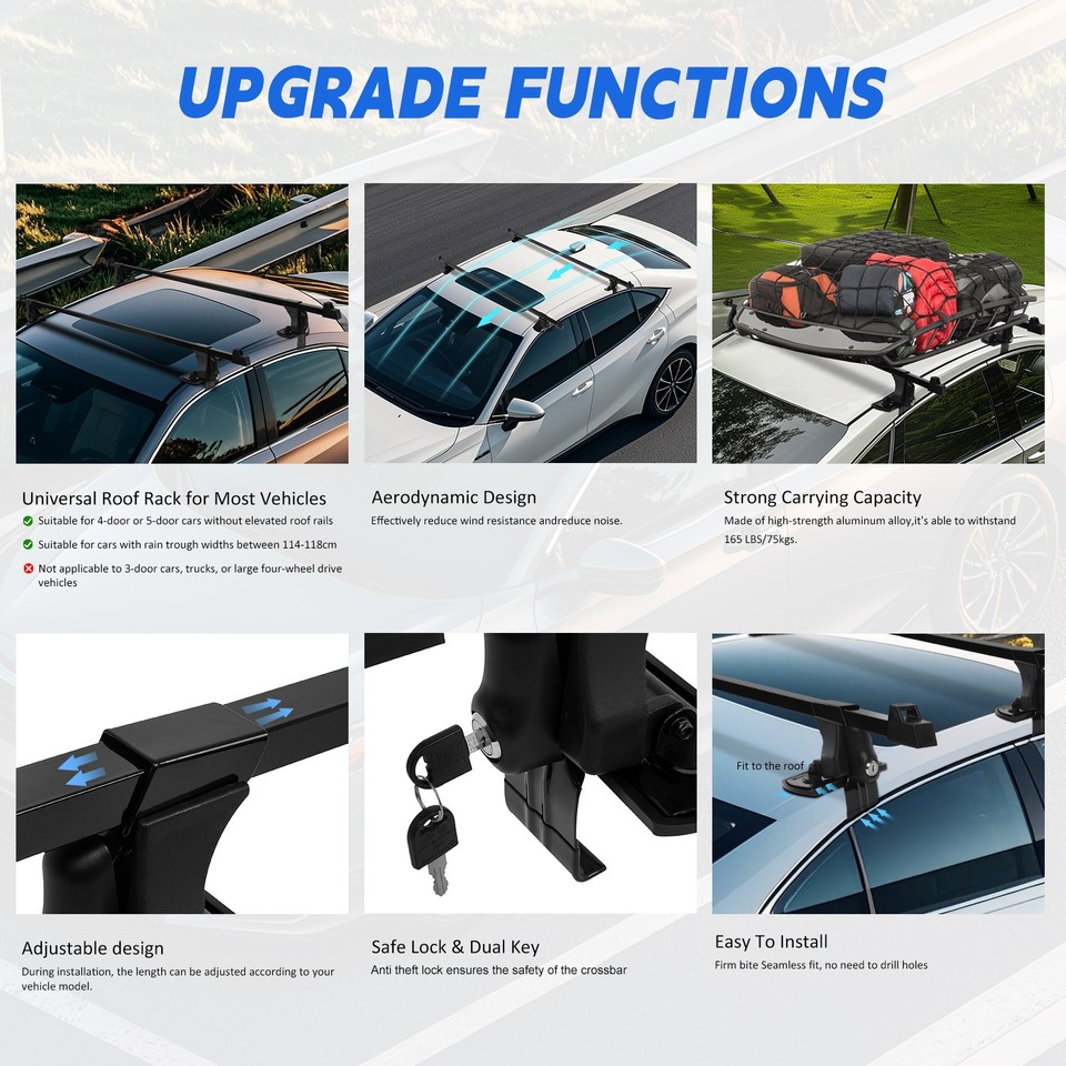 For Chevy Impala 2000-2020 54" Sedan Roof Rack Cross Bar Cargo Carrier ...
