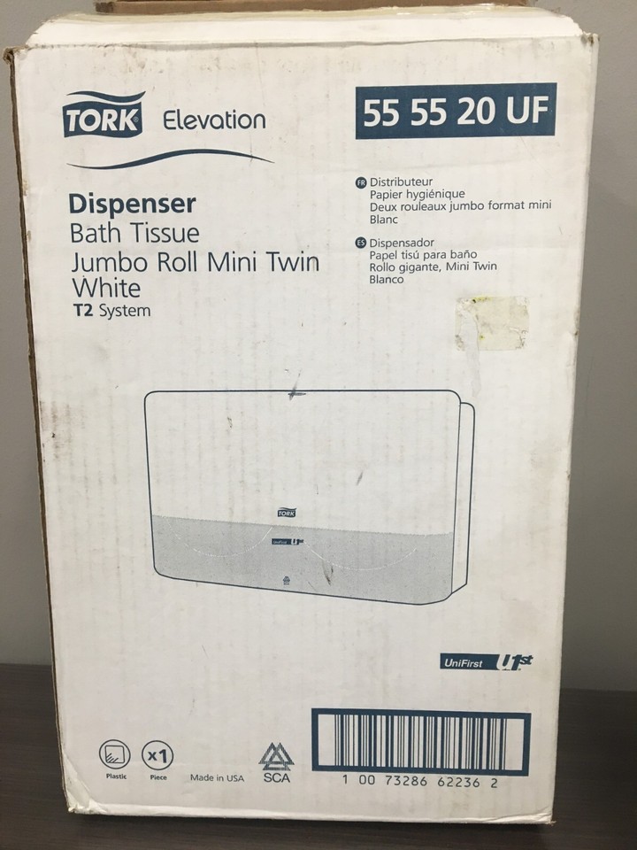 Tork Jumbo Roll Mini Twin Elevation T2 Bath Tissue Dispenser White See ...