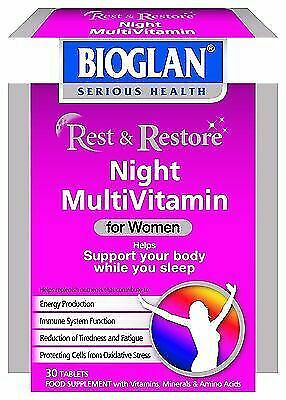 4 X Bioglan Rest & Restore Night Multivitamin for Women 30 Tablets for ...