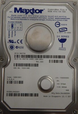 Maxtor DiamondMax Plus 9 YAR41BW0 Dell 0N0738 80Gb 3.5" IDE PATA Hard ...