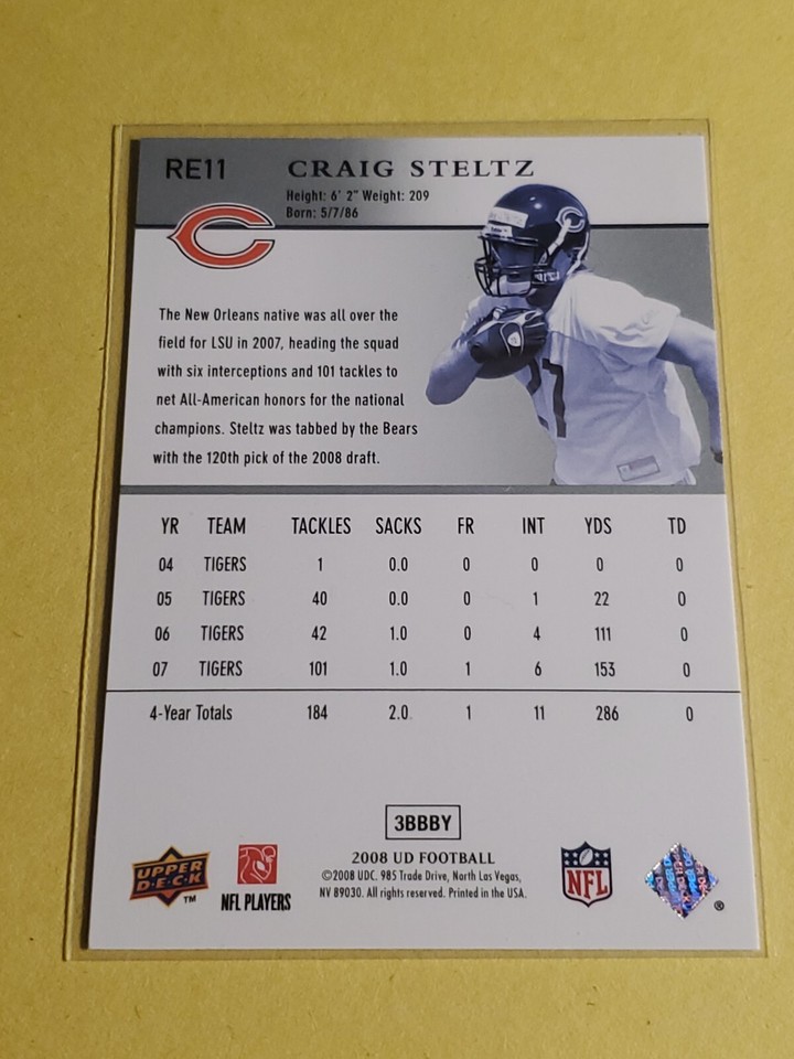 E184 2008 Upper Deck Star Rookies Craig Steltz Rookie Chicago Bears # ...
