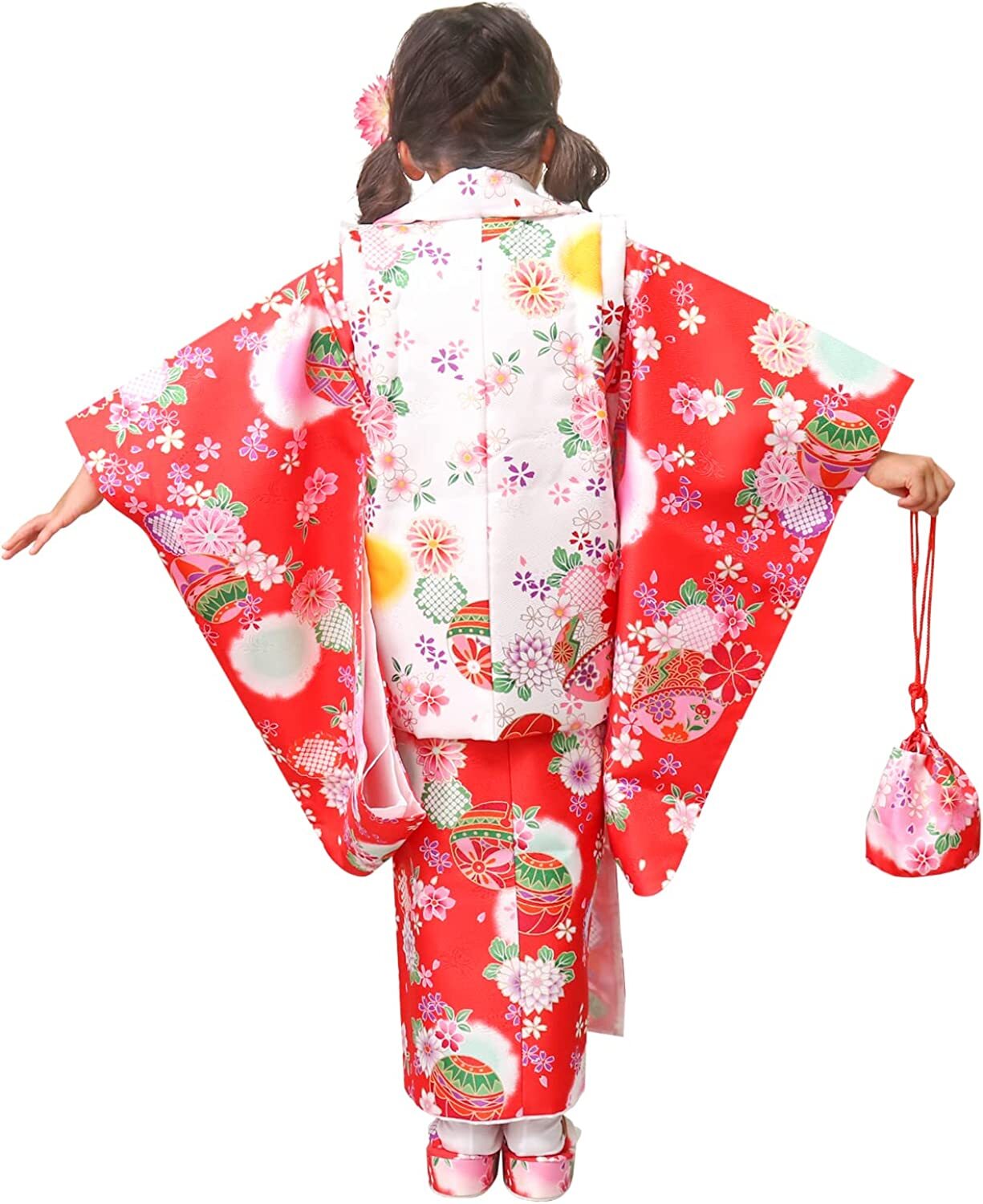 Full Kimono Set Girls Ceremony Celebration 3years New Years Red White ...