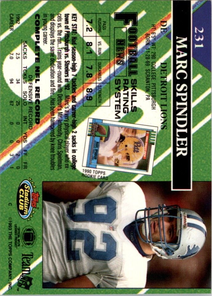 1993 Stadium Club Super Teams Super Bowl #231 Marc Spindler | eBay