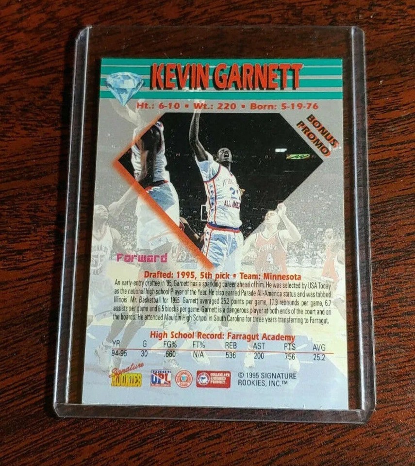 1995 Signature Rookies Kevin Garnett Draft Day Gems Rookie Basketball ...
