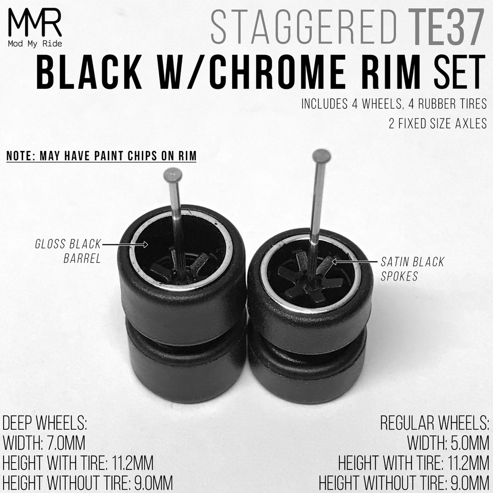 1/64 TE37 DEEP DISH Real Rider Wheels Rims Rubber Tires Set Custom for ...