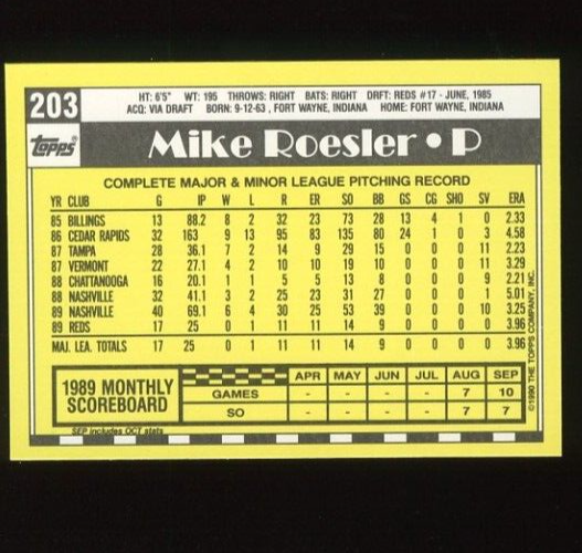 1990 TOPPS TIFFANY #203 MIKE ROESLER ROOKIE RC CINCINNATI REDS | eBay