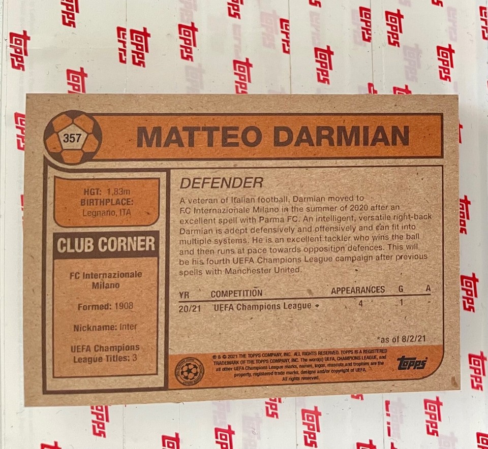 TOPPS UCL SOCCER UEFA LIVING CARD FC INTERNAZIONALE MILAND MATTEO ...