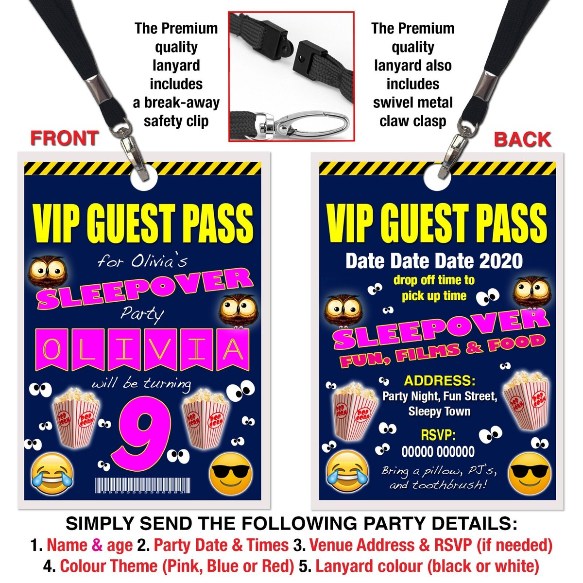 Vip Pass Invitations With Lanyard One Direction 1D VIP Pass Invitation
