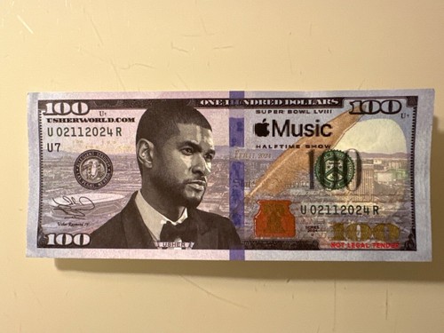 SUPER BOWL LVIII USHER $100 BILL MONEY HALFTIME SHOW CHIEFS 49ERS APPLE ...