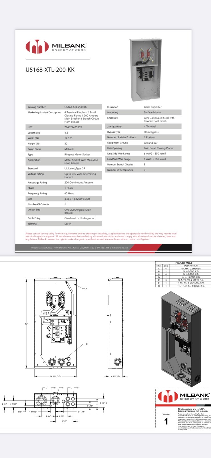 Milbank U5168-XTL-200-KK Ringless Meter Socket for sale online | eBay