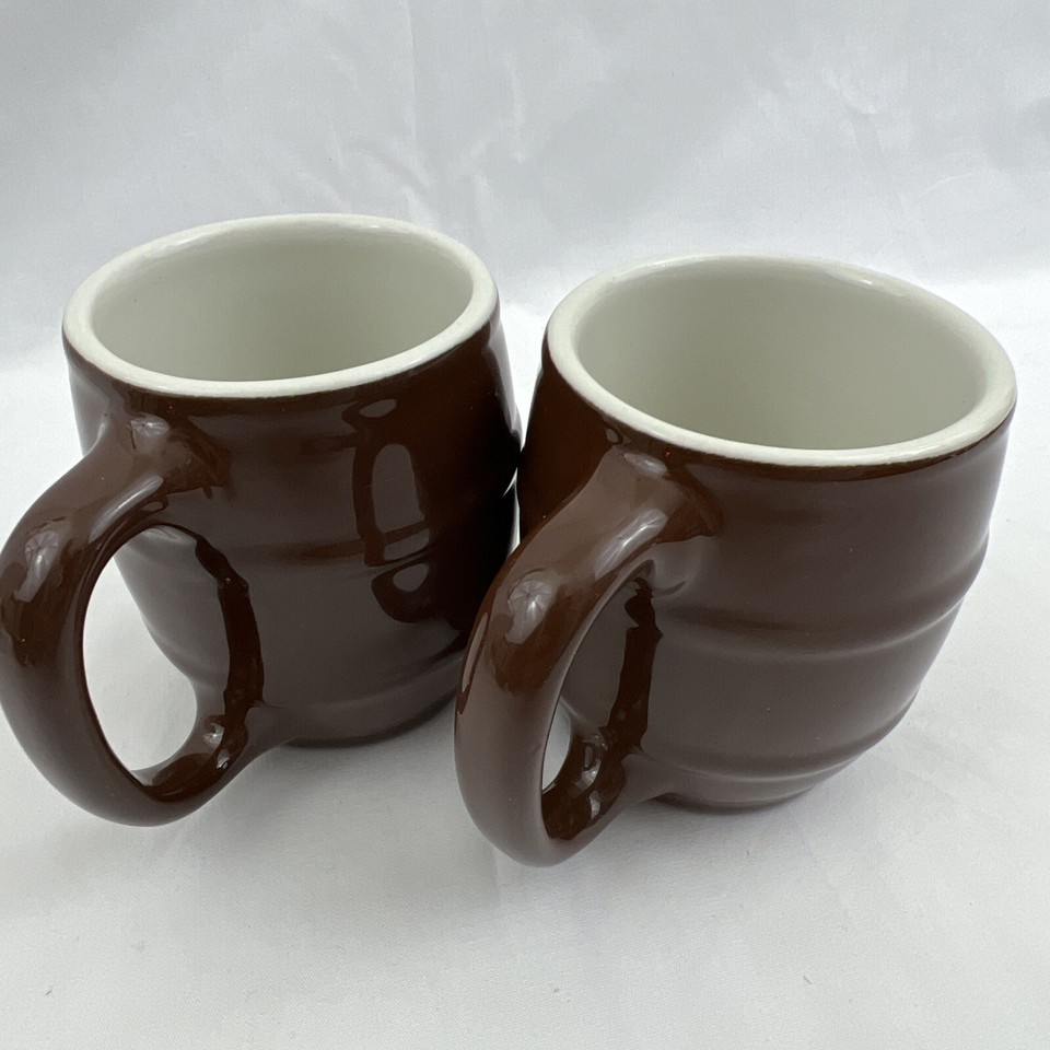 2 Vintage Hall USA Barrel Mug 536 Brown Stoneware Heavy Coffee Tea Made ...
