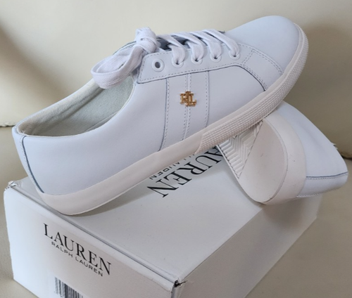 Ralph Lauren Janson II Women's 8 White Leather Gold Color RL Logo NIB ...