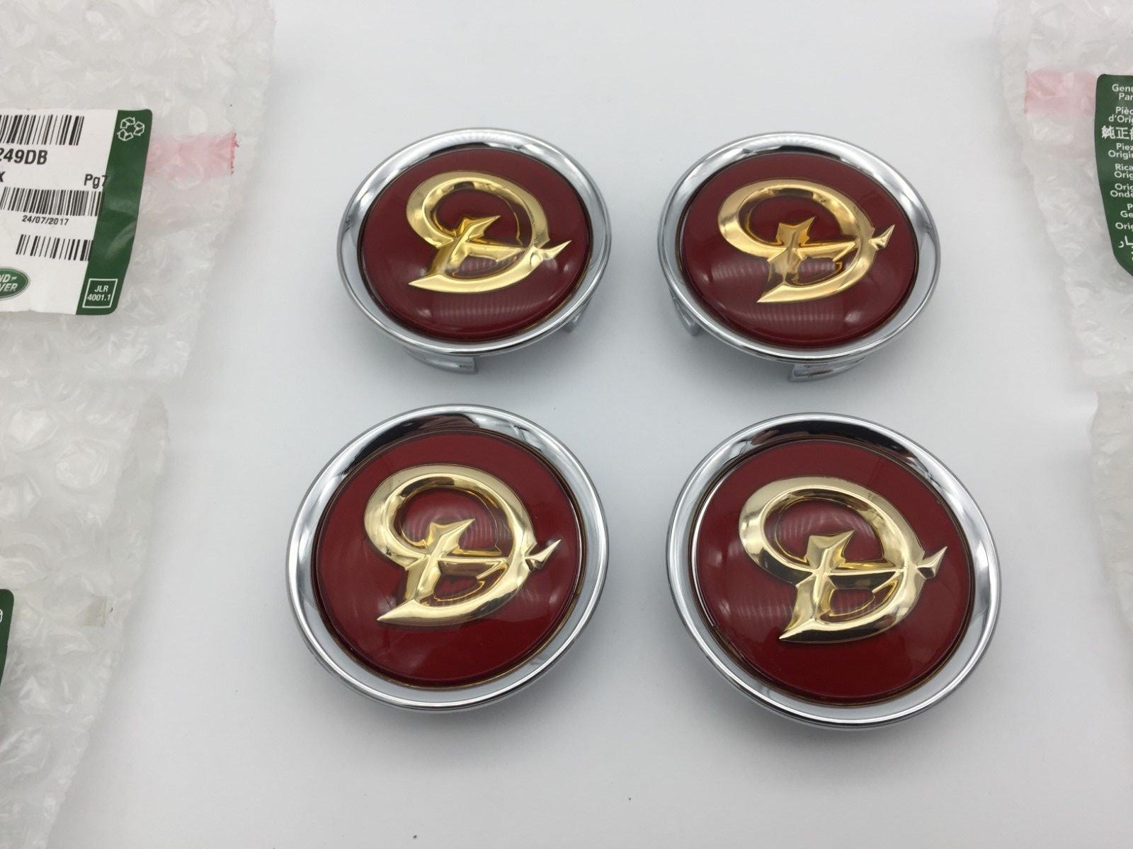 GENUINE JAGUAR DAIMLER ALLOY WHEEL CENTRE CAP BADGES NEW RUBY & GOLD ...