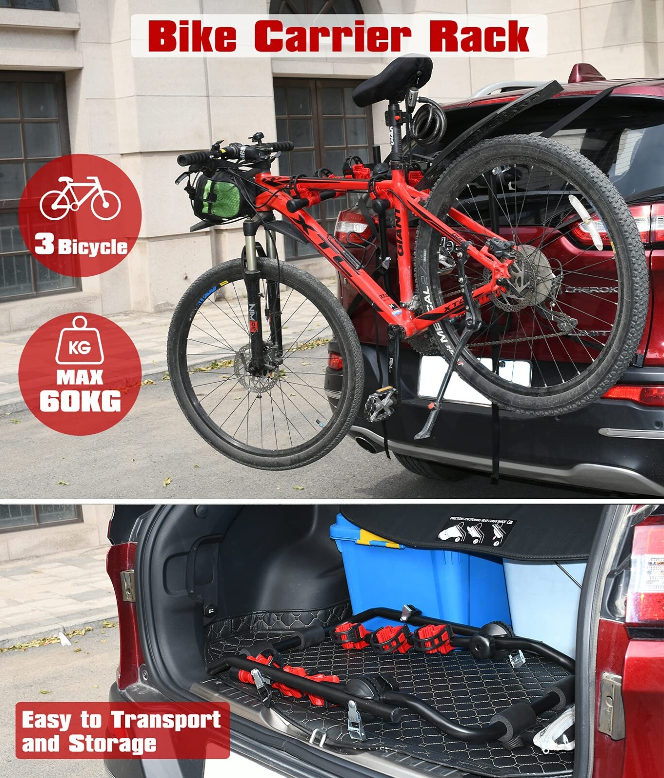 3 Bike Universal Cycle Bicycle Car Rear Carrier Rack Hanger Mount for ...