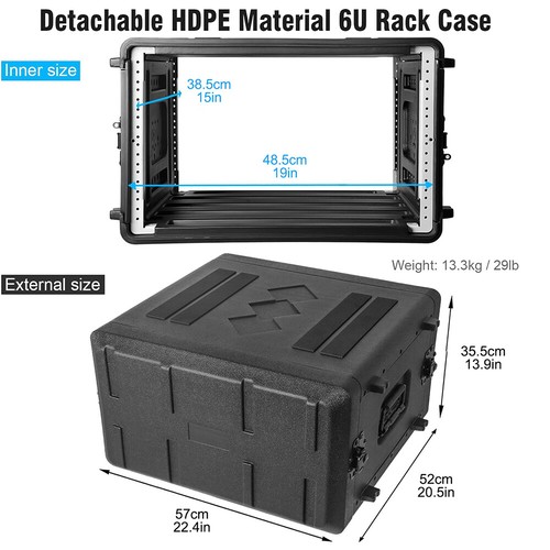 Rack Case 6U Space SHALLOW 15" Deep shell DJ Light Weight 19" wide w ...