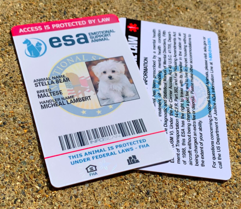 ESA ID CARD FOR EMOTIONAL SUPPORT DOG / CAT ANIMAL / SERVICE DOG ...
