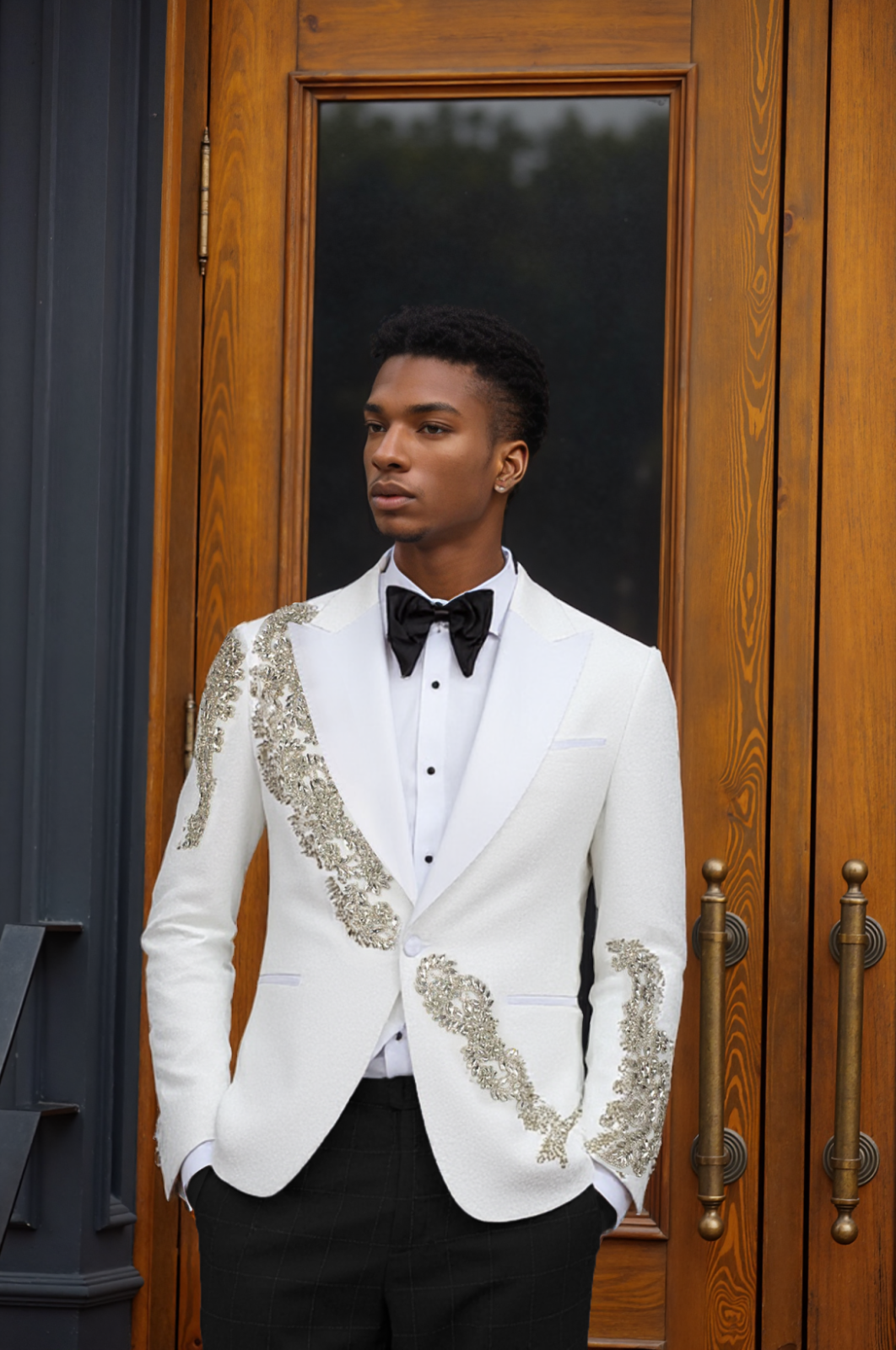 Luxury Wedding Groom Men's Rhinestone Suits Slim Fit Jacket Black Pant ...