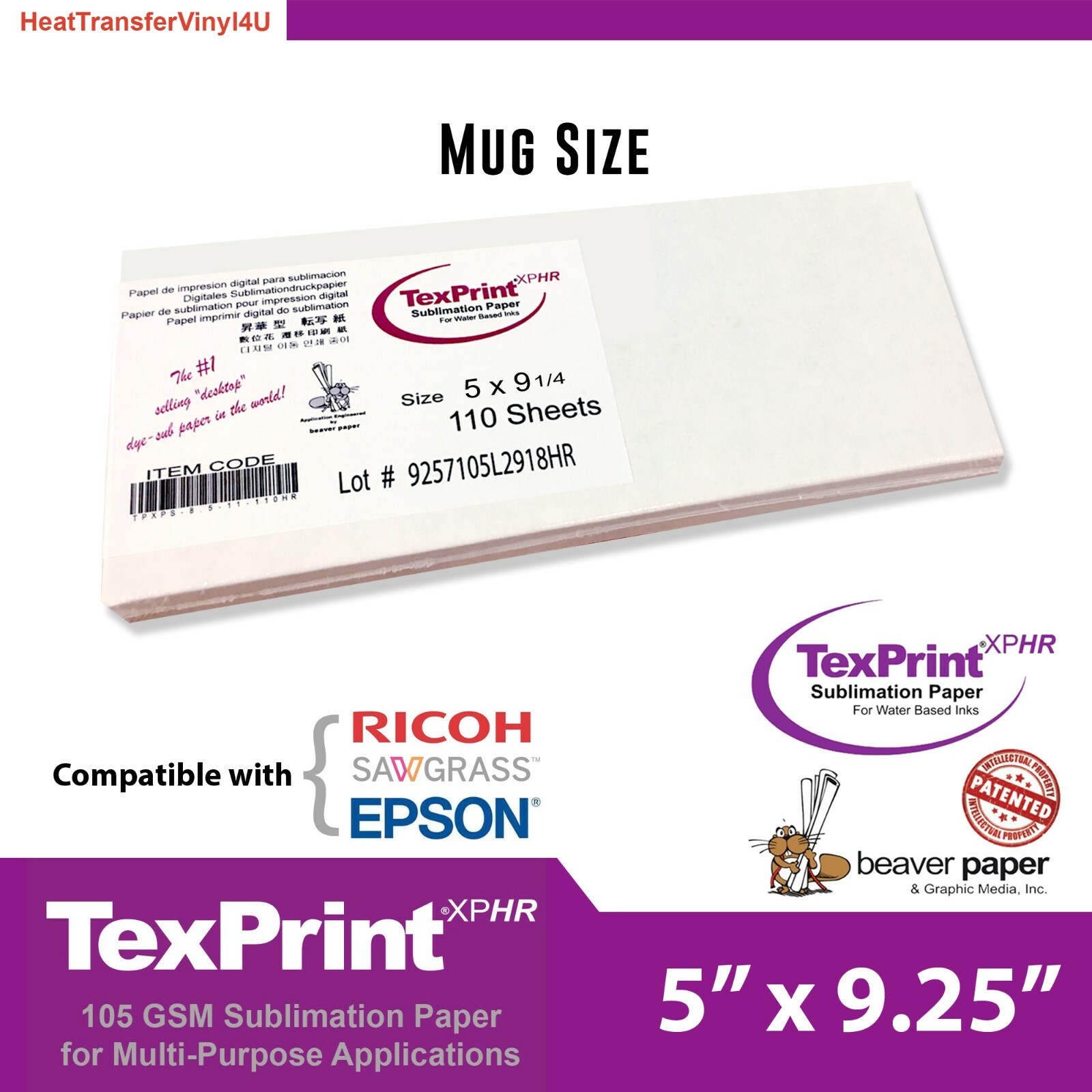 TexPrint XPHR Sublimation Paper 5" x 9.25" (110 Sheets) Mug Size | eBay