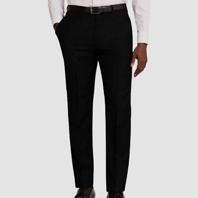 Britches by Samtex Men's Black Striped Flat-Front Dress Pants Size W36 ...