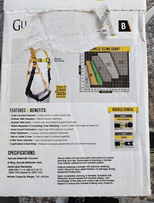 Guardian Fall Arrest Protection 37005B Full Body Harness Black/Yellow ...