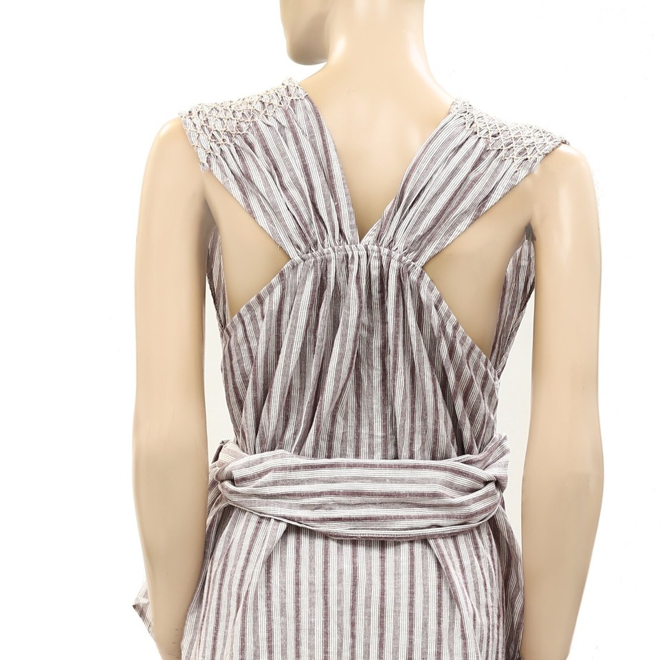 Free People Striped Printed Wrap Mini Tunic Dress Cotton Embroidered M ...