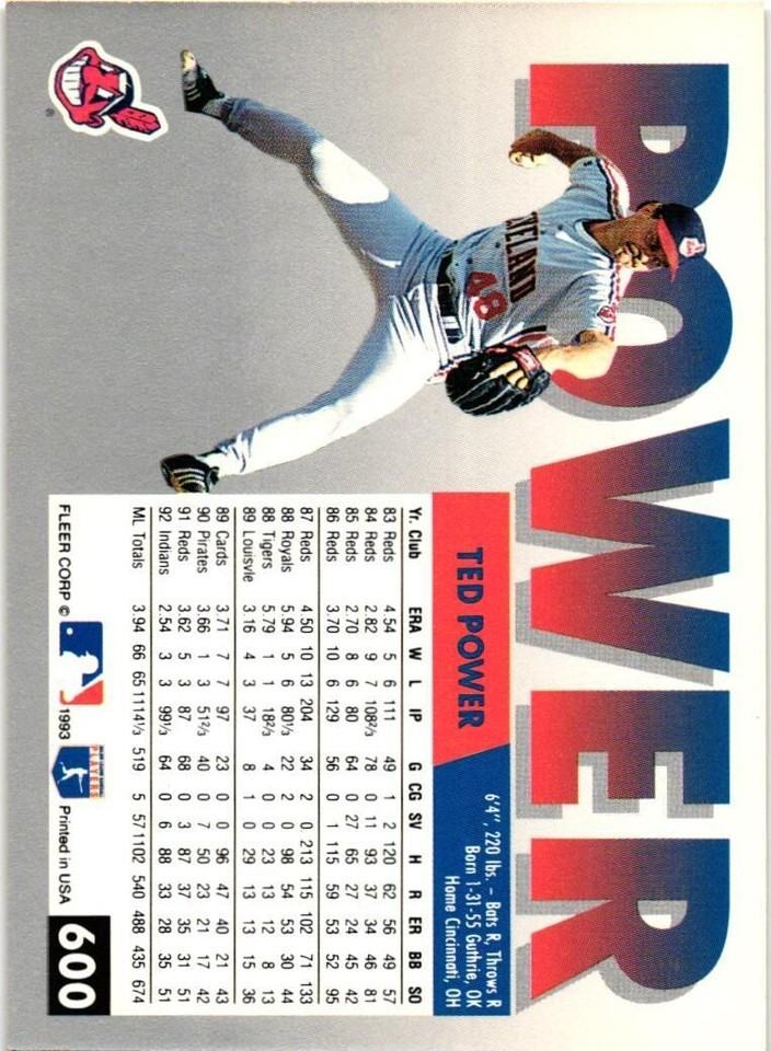 1993 FLEER TED POWER #600 CARD $0.99 VALUE BOX | eBay