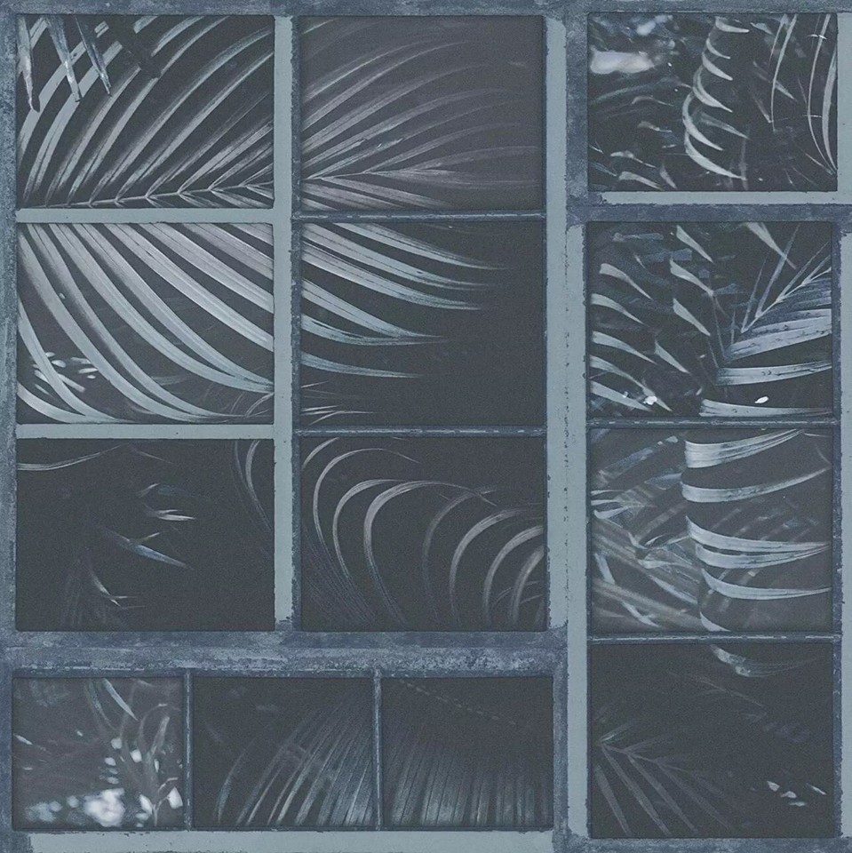 AS Creation Tropical Jungle Palm Leaf Leaves Tiles Wallpaper Blue Black ...