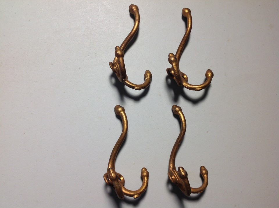 4-MATCHING VINTAGE METAL ACORN TIP WALL MOUNT HAT OR COAT HOOKS-NEW OLD ...