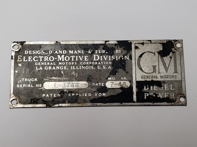 EMD GM Electro Motive Division Truck Locomotive Builders Plate Sign ...