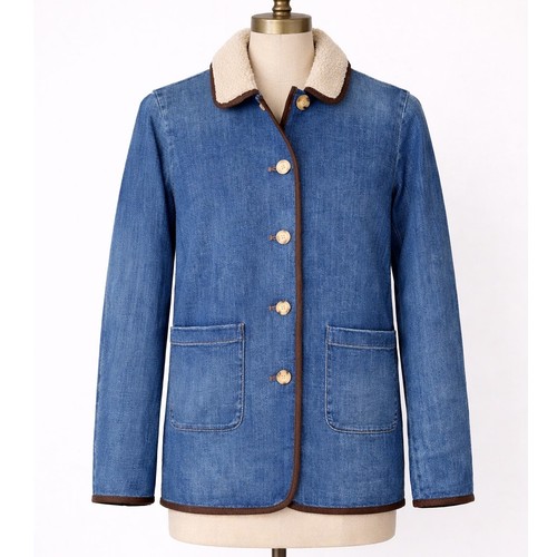 J. Jill Indigo Denim Western Barn Jacket Sherpa Collar Women's XS Blue ...