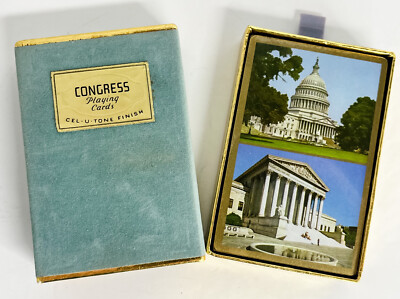 Vintage Congress Playing Cards Cel-U-Tone Finish Capitol Bldg Complete ...