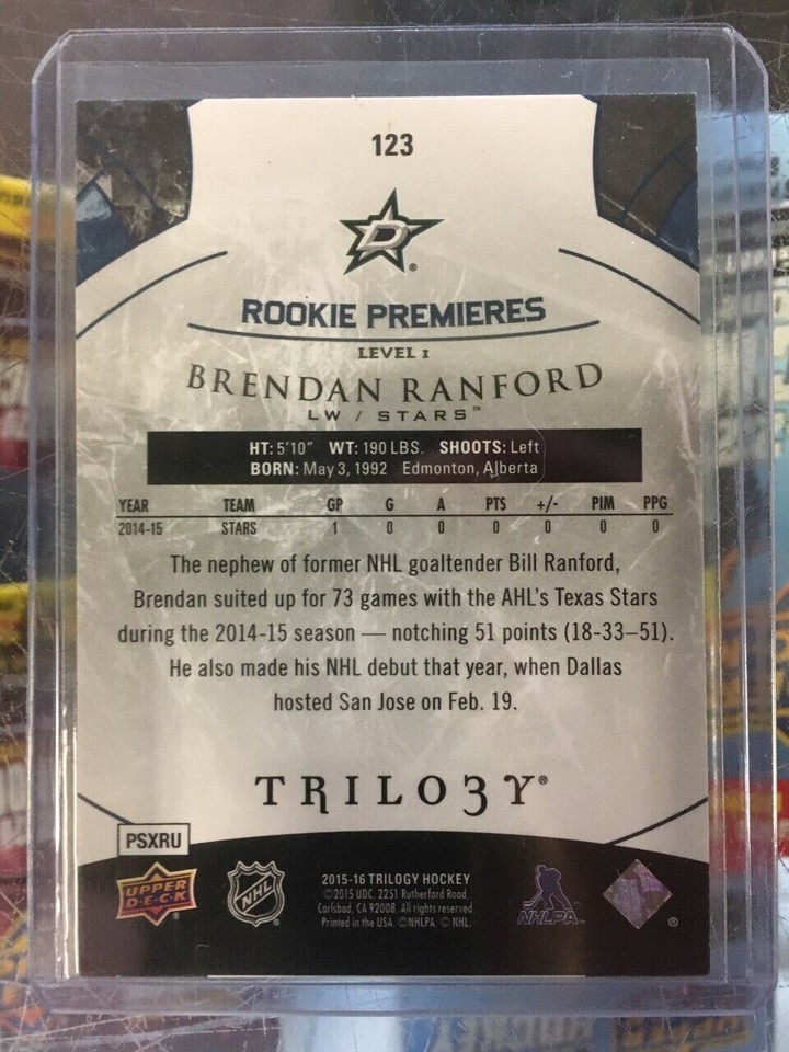 2015-16 UPPER DECK TRILOGY HOCKEY ROOKIE BLUE FOIL SP #123 BRENDAN ...