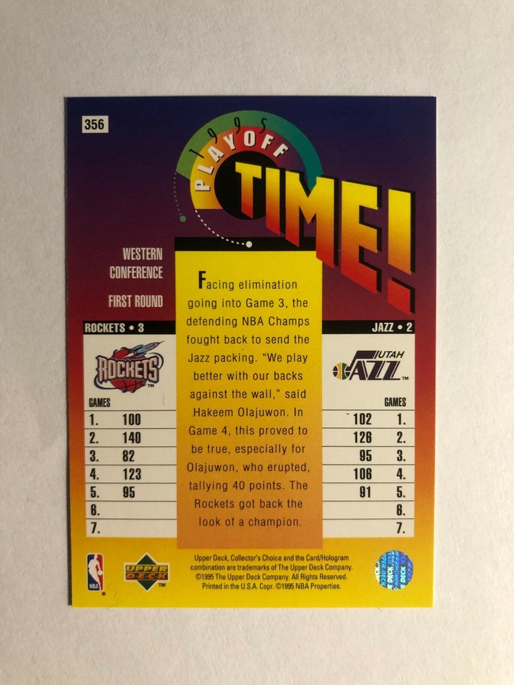 1995 HAKEEM OLAJUWON Upper Deck r # 356 Basketball Card Made in USA | eBay