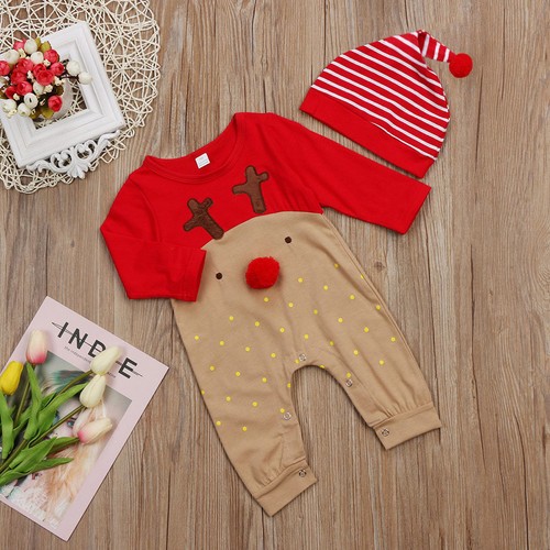 Red Nose Cartoon Bodysuit Set Reindeer Costume Baby Boy Holiday Outfit ...